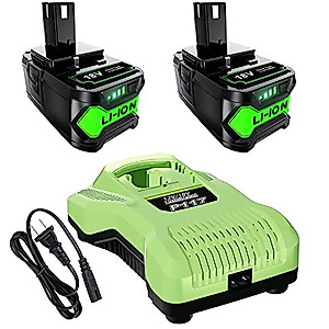 POWTREE 18V 6.5Ah P108 Battery Li-ion Replacement for Ryobi 18V Battery ONE+ P108 P102 P103 P104 P105 P107 P109 P122 Cordless Power Tools Battery with LED Indicator 2Pack+Changer