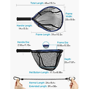 Facikono Fly Fishing Net Trout Net Kayak Fishing Net Freshwater Trout Fishing Landing Net Rubber Mesh for Catch and Release