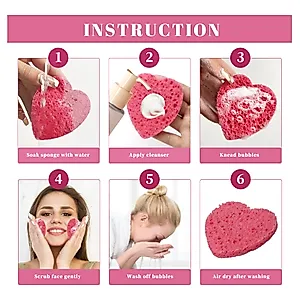 50-Count Compressed Facial Sponges Heart Shape，Reusable Natural Face Sponges Professional Cosmetic Spa Sponges for Face Cleansing, Massage, Pore Exfoliating, Mask, Makeup Removal (Heart, Pink)