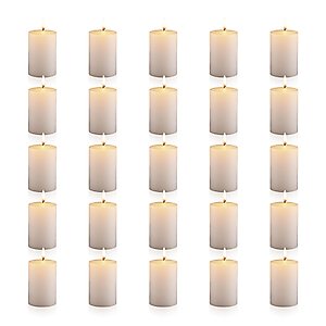 Housecret 25 Pack 2" W x 3" H White Pillar Candles Bulk, Hand Poured Wax Candle Ideal Gifts for Weddings Birthdays Christmas Holidays Party