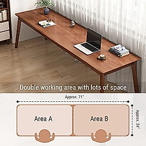 NELYE Mid-Century Long Desk Table - 71 Inches Wood Simple Modern Extra-Long 2-Person Computer Workstation for Home Office Work, Walnut, 71" W x 24" D x 30" H