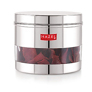 HAZEL Stainless Steel Containers Set For Kitchen Storage Transparent See Through Glossy Finish Storage Jars Dabba, Set of 6, 1500 ML Each, Silver