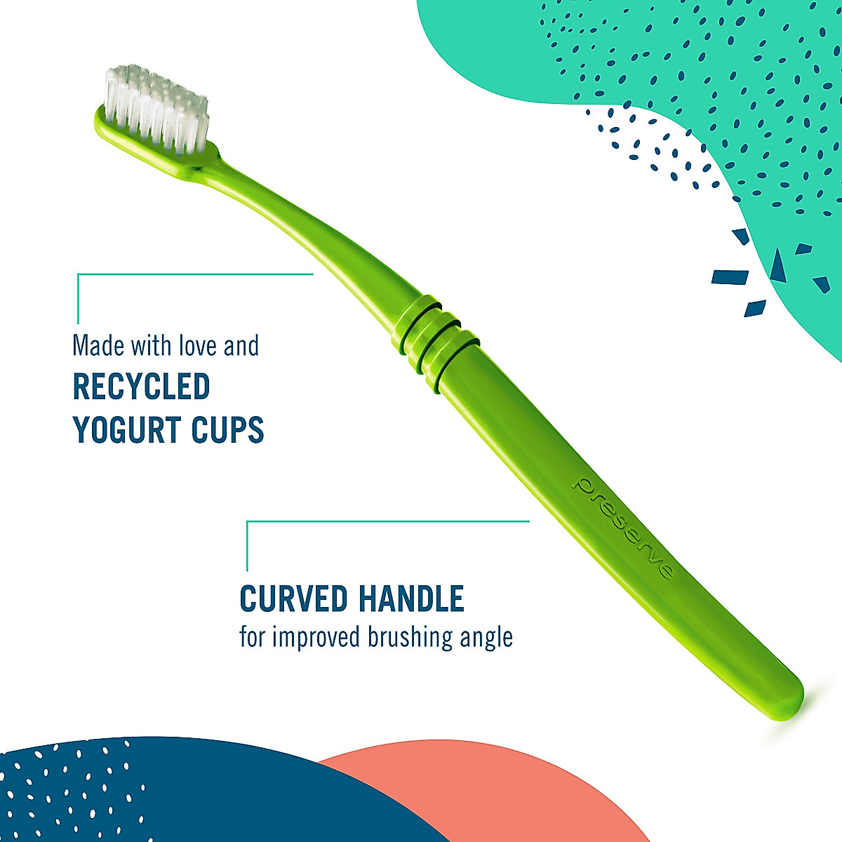 Preserve Eco Friendly Adult Toothbrushes, Made in The USA from Recycled Plastic, Soft Bristles, Paperboard Package, Colors Vary, 6 Count (Soft)