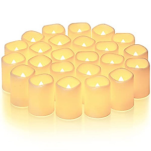 Homemory 24Pack Flickering Flameless Votive Candles, 200+Hour Long Lasting Electric Fake Candles, Battery Operated LED Tealight for Wedding, Christmas Decorations, Outdoor (Battery Included)