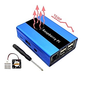 Premium Raspberry Pi Case Aluminum with Fan for Raspberry Pi 3B+/3/2B (Blue)