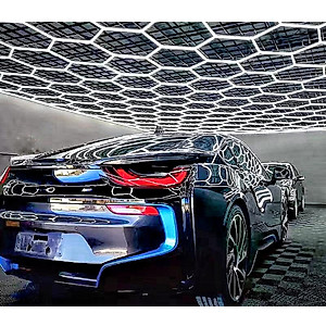 SENKOYU DIY Plug-in LED Hexagonal Honeycomb Garage Light, Car Beauty Workshop Detail Light, 6500K Daylight White, for Repair Garage Detail Light and Gym, Mall, Basement, KL-L706B-SW