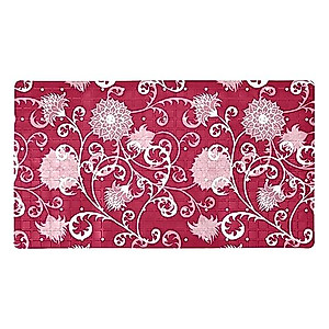 Bath Tub Shower Mat - Anti-Slip PVC Material 15.1x26.8 in, Gentle Cushioning Quick Drying Suction Cups Reliable Solution - Chrysanthemum Pattern - Red Non-Slip Floor Mat