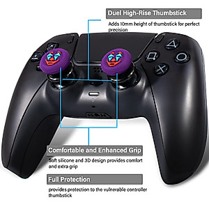 Playrealm FPS Thumbstick Extender & Texture Rubber Silicone Grip Cover 2 Sets for PS5 & PS4 Controller (Joker Purple)