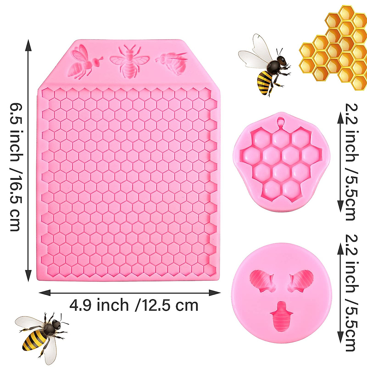 3 Packs 7 Cavity Bumble Bee Silicone Mold Honeycomb Bees Silicone Chocolate Molds Silicone Bee Fondant Mold Beehive Silicone Baking Molds Bee Candy Silicone Mold (Honeycomb Bee)