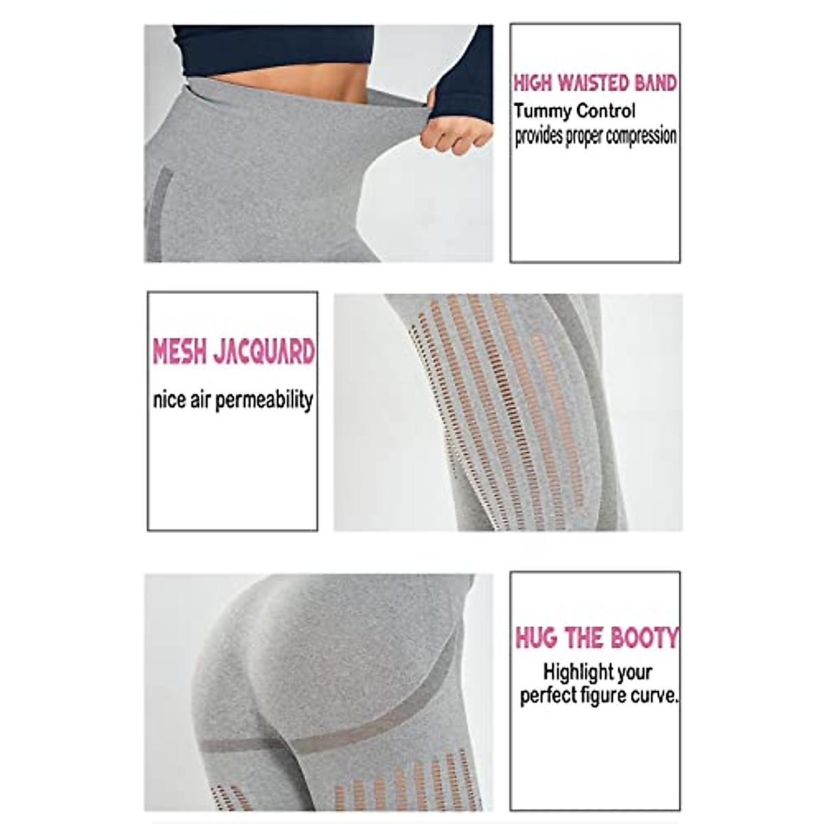 Redqenting High Waisted Seamless Leggings for Women Tummy Control, Squat Proof Workout Yoga Pants Gray