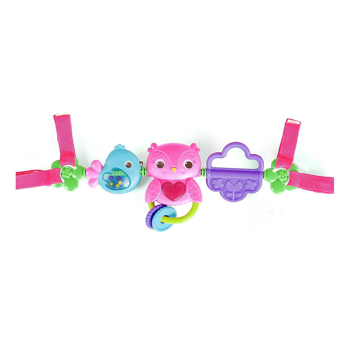 Bright Starts Busy Birdies Carrier Toy Bar Musical Take-Along Toy with Lights, Ages Newborn +, Pink