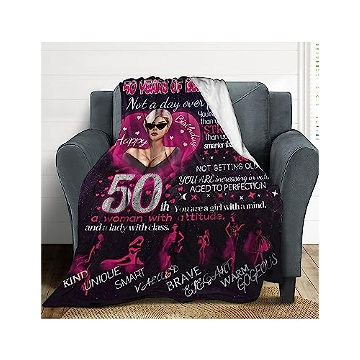 Palsco 50th Birthday Gifts for Women, 50th Birthday Blanket for Mom Throw Blanket, 50 Years Old Gifts for Women/Wife Turning 50 and Fabulous, Super Soft Warm Flannel Blanket 60''x50''