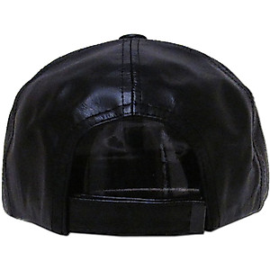 KBETHOS Leather-BBCAP BLK Genuine Leather Flat Bill Baseball Hat Cap - Made in USA