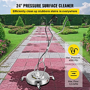 VEVOR 24" Surface Cleaner, 4000PSI Max. Pressure Flat Surface Cleaner, Stainless Steel Rotating Surface Cleaner, Pressure Washer Surface Cleaner w/ 3 Nozzles, Fit for 3/8" Quick Connector, for Patio