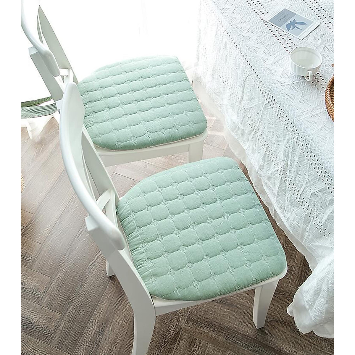 Happiness Decoration 2 Pack Chair Pad Seat Cushion Soft Non Slip Washable Dining Room Chair Pads with Ties Comfort and Softness Machine Washable U Shape Chair Pads,17' ' x 15.7' ' (Green (2PACK))