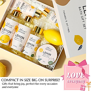 Lemon Scent Bath Spa Gift Box Set for Women - Shower Gel, Bubble Bath, Body Cream, Soap, Salt, Essential Oil