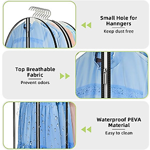 Walkpet 12" Gusseted All Clear Garment Bags for Hanging Clothes 40" Suit Bags for Storage of Coats, Dresses, and Shirts for Closet Storage Clothing Cover, 3 Packs