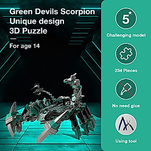 Microworld 3D Metal Puzzle, Mechanical Green Devils Scorpion Metal Model Kits, DIY Challenge 3D Puzzle for Adult, Brain Teaser Art Craft Home Decor Toy for Teen