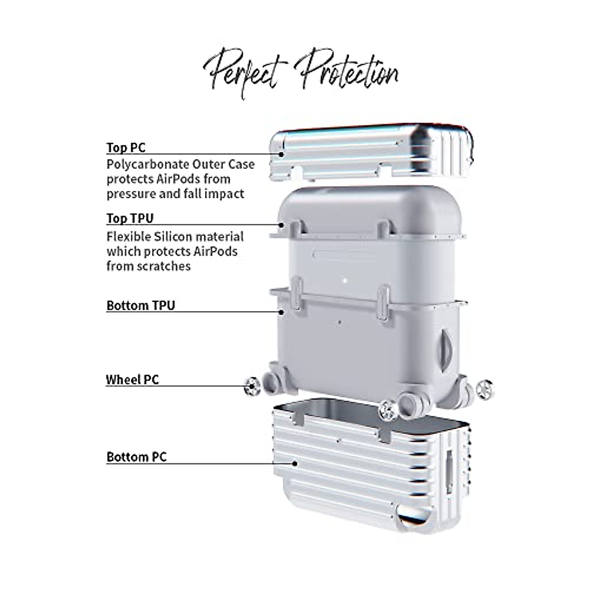 miak AirPods 3 Case Cover, Protective Cover with Keychain ONLY for Apple AirPods 3rd Generation, Supports Wireless Charging, Silver