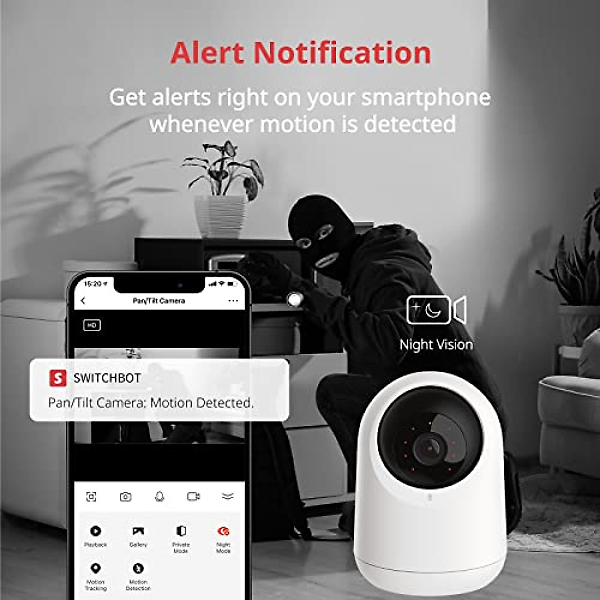 SwitchBot Baby Monitor Indoor Camera, 360-degree 1080P Pan Tilt Smart WiFi(2.4G) Pet Camera for Home Security with Motion Detection, Night Vision, Two-Way Audio, Works with Alexa & Google Assistant