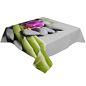 ZOE GARDEN Square Tablecloth Waterproof & Stainproof Tablecloths, Zen Basalt Stone Orchid Flower and Washable Polyester Table Cloth Wrinkle-Free Fabric Table Cover for Dining/Party/Wedding