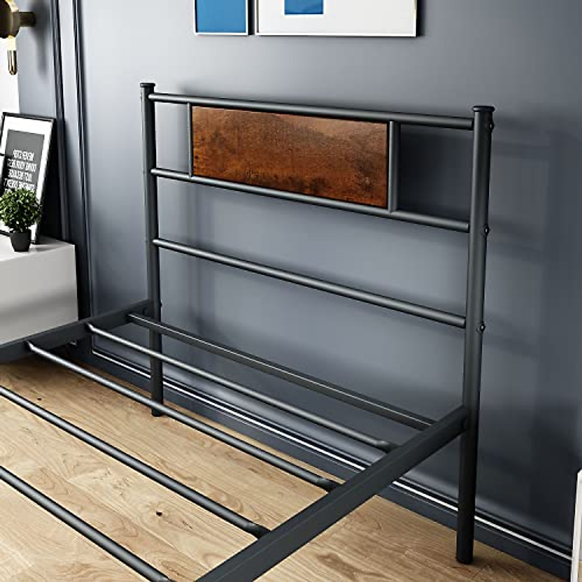 USHOW Modern Black Metal Bed Frame Twin Size with Headboard and Footboard Sturdy Metal Frame Premium Steel Slat Support Easy Assembly （Twin,Black）