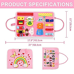 Busy Board Montessori Toys for Toddlers Sensory Board Toys Preschool Activities Educational Toys Learning Basic Dress Skills Travel Toys for Toddlers Gifts for 1 2 3 4 Year Old Boys & Girls (Pink)