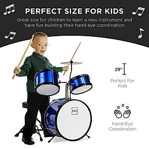 Best Choice Products Kids Drum Set 3-Piece Beginner Drum Set Junior Drum Set, w/ Throne Stool, Cymbal, Drum Sticks, Bass Drum Pedal, 2 Toms - Blue