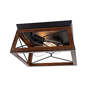 GRUENLICH Semi Flush Mount Ceiling Light Fixture, 2-Light E26 Medium Base, Metal Housing, ETL Rated, Bulbs NOT Included, Square-Wood