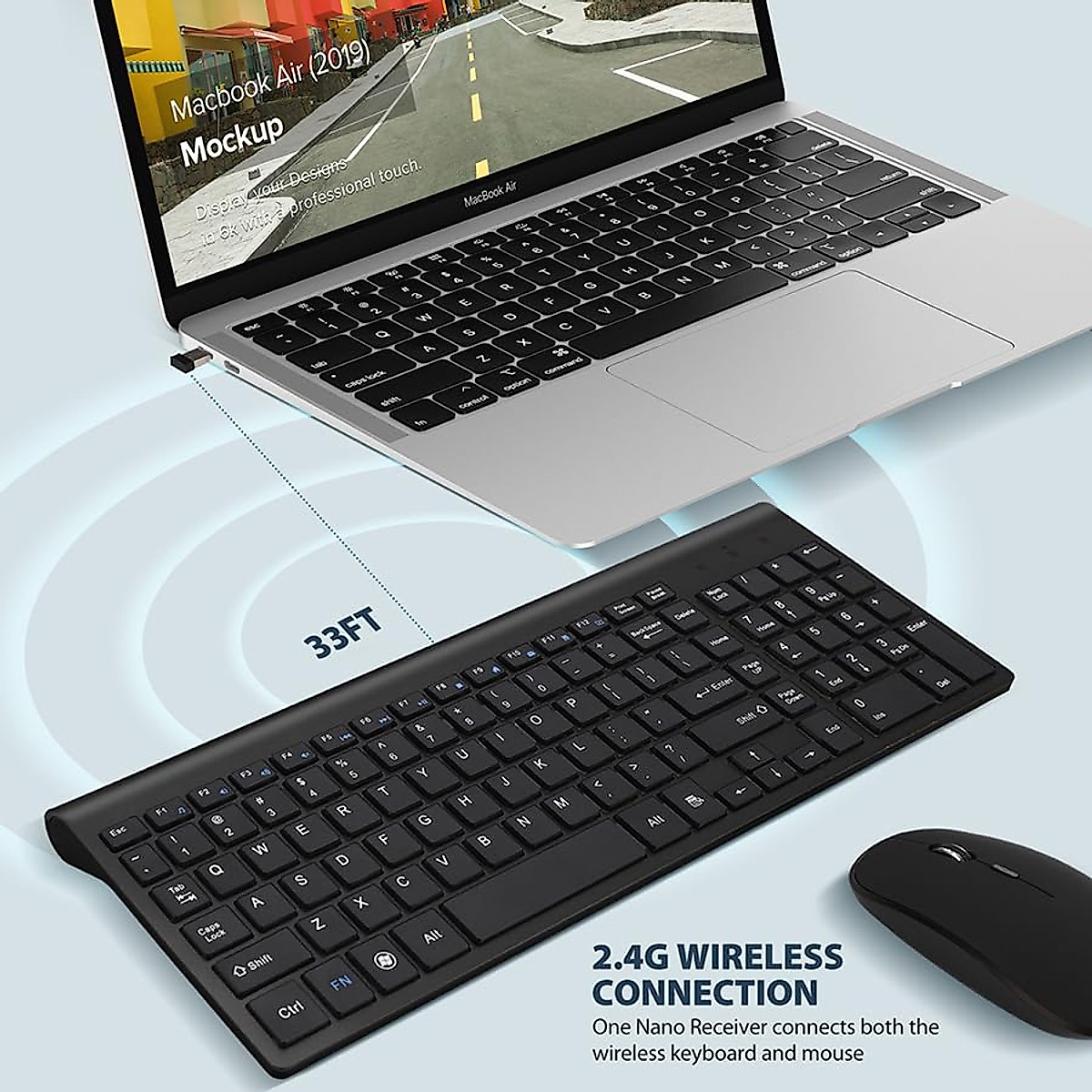 2.4G Wireless Keyboard and Mouse Ultra Slim Full Size Keyboard with Numeric Keypad Compact Keyboard for Computer/Desktop/PC/Laptop (Black)