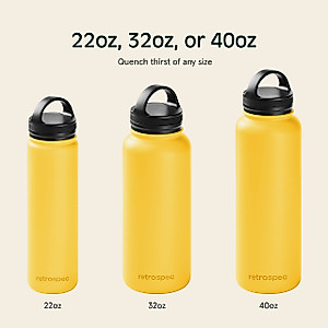 Retrospec Alder Insulated Water Bottle with Straw Lid & Handle Cap - Stainless Steel Wide Mouth Double-Wall Vacuum Insulated Thermos - BPA Free Leakproof Canteen - Honey, 22oz
