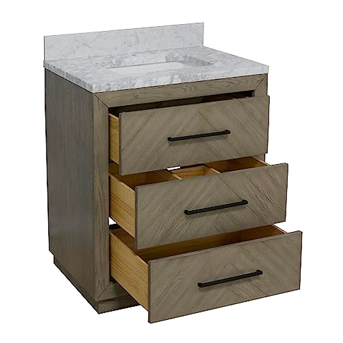 Avery 30-inch Bathroom Vanity (Carrara/Gray Oak): Includes Gray Oak Cabinet with Stunning Carrara Marble Countertop and White Ceramic Sink