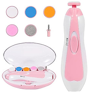 Baby Nail Trimmer Electric, Low Noise Newborn Safe Nail Clipper Kit with Light and Replaceable 6 Grinding Heads, Hand-Holding Care Polish and Trim for Infant Toddler Adults Toes Fingernails, Pink