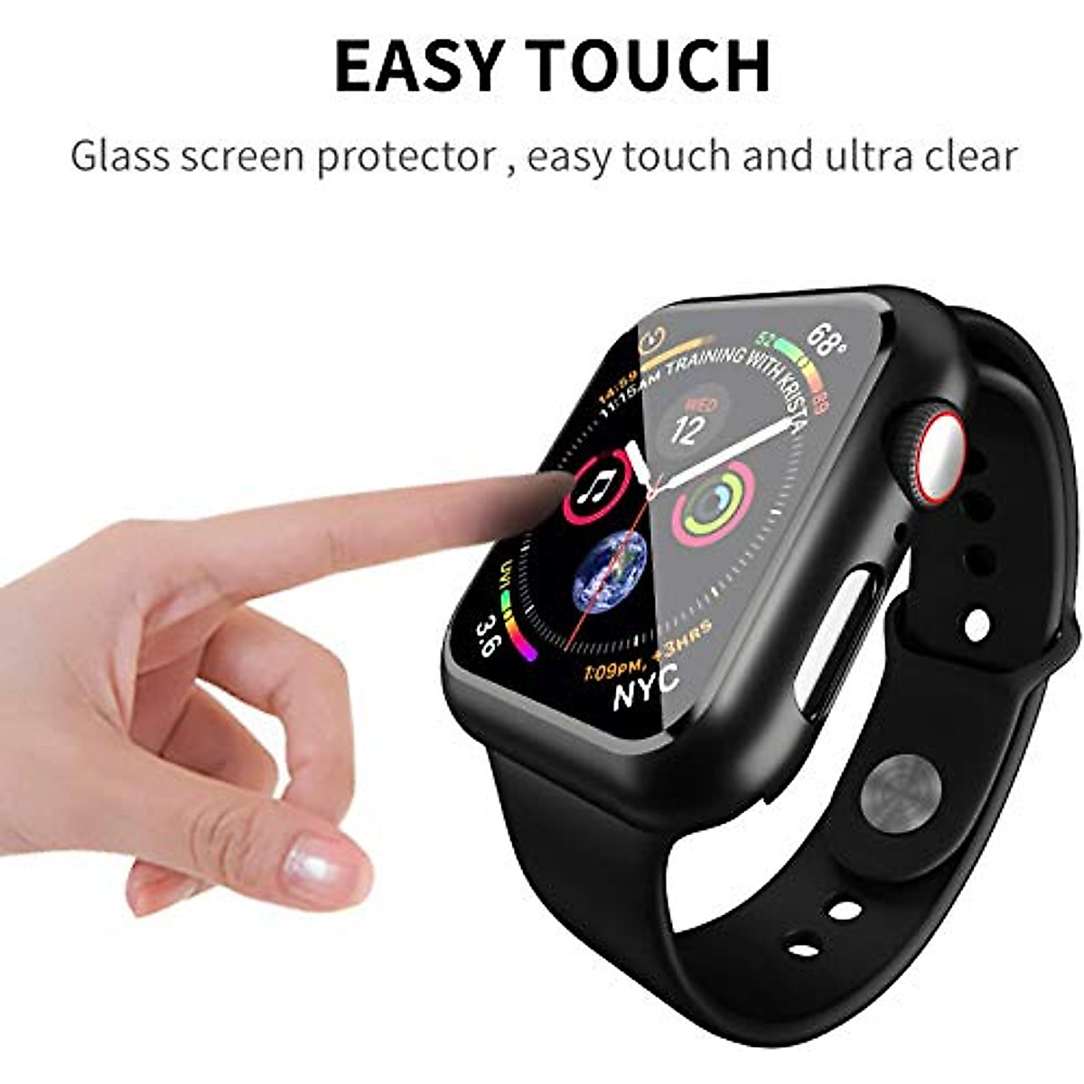 Smiling Case Compatible with Apple Watch Series 6/SE/Series 5/Series 4 44mm with Built in Tempered Glass Screen Protector,Overall Protective Hard PC Case Ultra-Thin Cover- Black