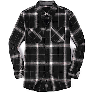 Ezmine Men’s Flannel Shirts Long Sleeve Casual Button Down Flannel Plaid Shirts for Men Camp Hiking Black