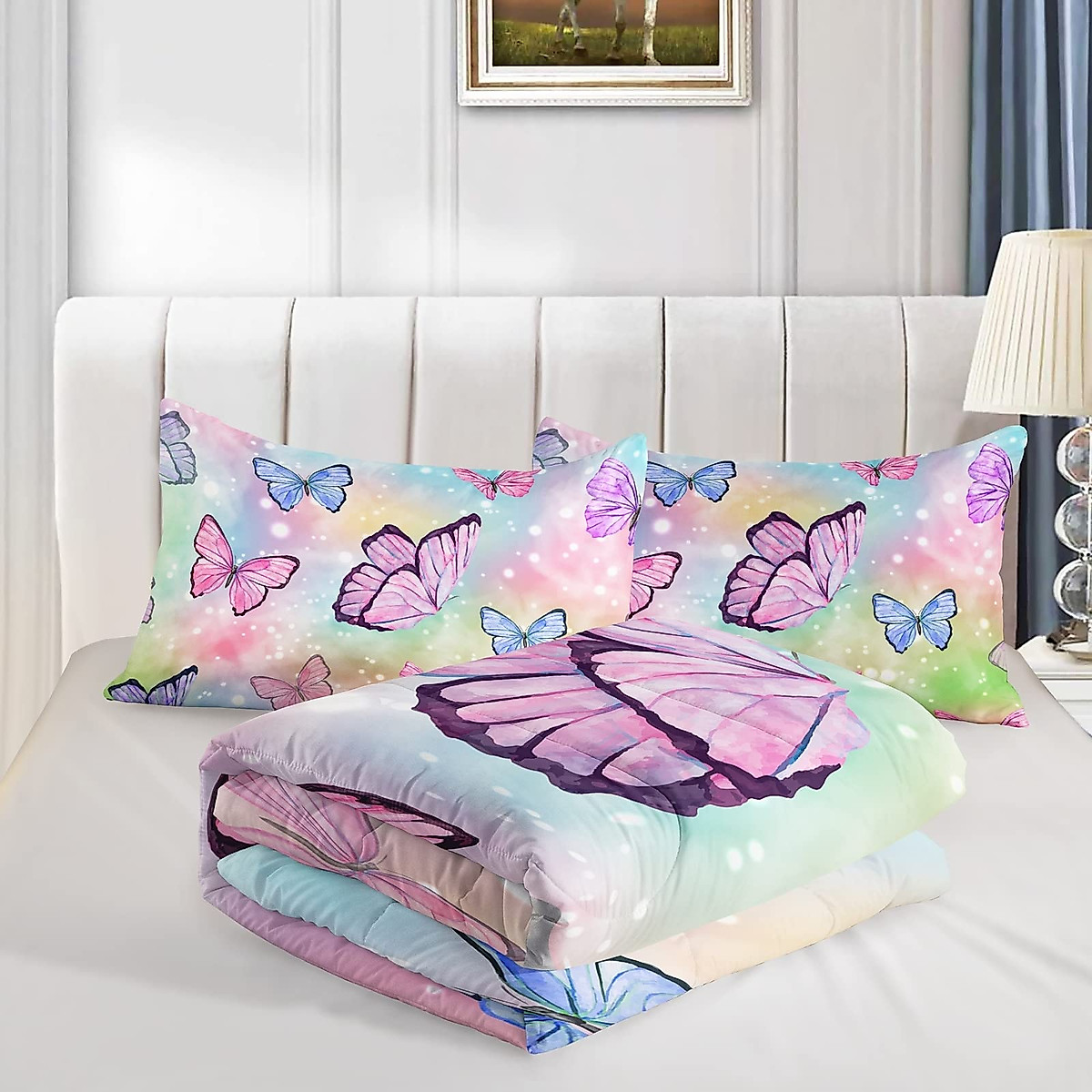 BailiPromise Colorful Butterfly Comforter Set Twin Tie Dye Butterfly Bedding Set for Girls Kids Rainbow Bed Set 1 Comforter and 2 Pillowcases Ultra-Soft Lightweight