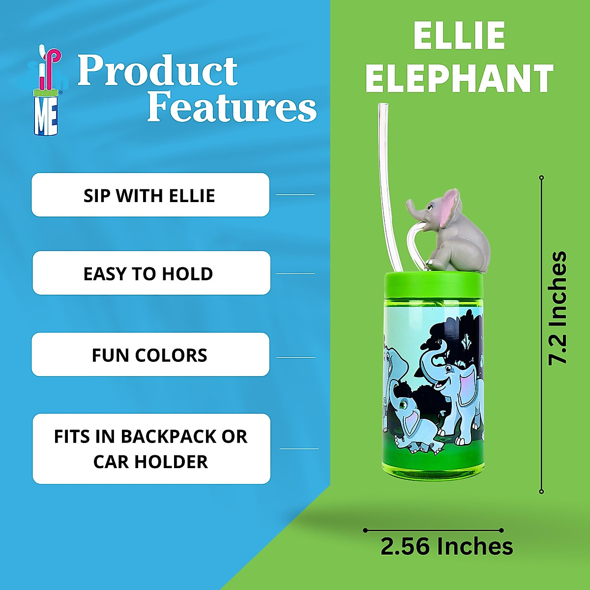 SIP WITH ME Zoo Elephant Cup, Kids Water Bottle, Toddler Cups, Tumbler with Lid and Straw, Travel Sippy Cup for Water or Milk, Kids Cups with Lids for Toddlers 3 and Up, BPA Free Plastic, 12 oz