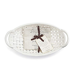 DEMDACO Bread Basket White 15 x 8 Ceramic Earthenware Decorative Bowl With Towel