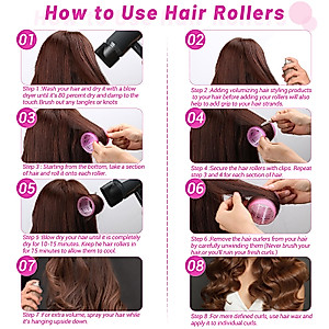Jumbo Hair Curlers Self-Grip Rollers, 60mm Large Rollers with Clips for Long, Thick Straight Hair (Rose Red) - Hair Curlers Rollers