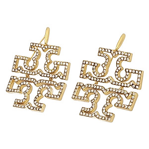 Tory Burch 141856 Britten Tory Rolled Brass With Crystal Accent Pave Women's Drop Dangle Earrings