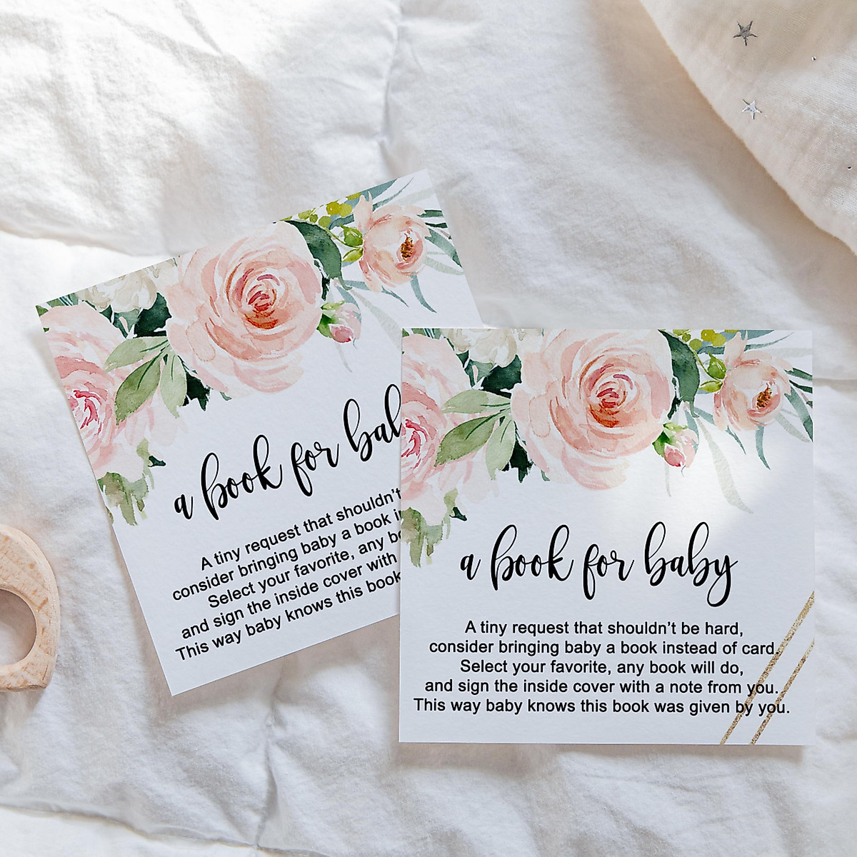 Graceful Floral Books for Baby Shower Cards - 25 Pack - Invitation Inserts for Girls - Bring a Book Instead of Cards Poem - Cute Storybook Theme Ideas