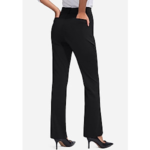 Rammus Womens Straight Leg Casual Pants with Zipper Pockets Stretch Dress Work Pants for Women Business Office Slacks Black