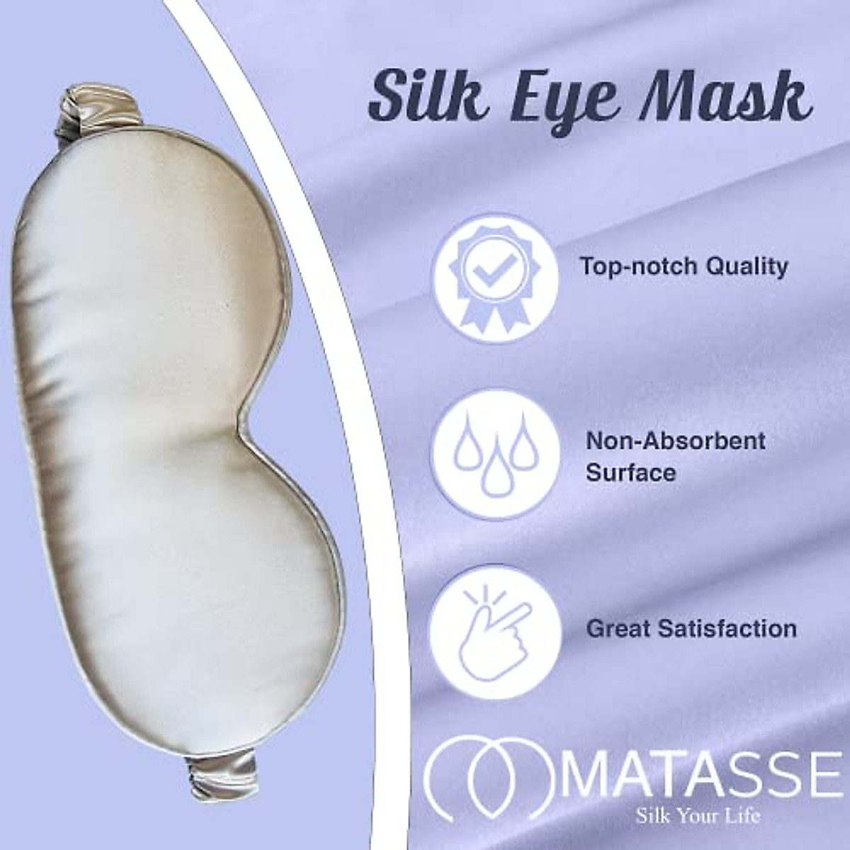 MATASSE Silk Your Life Silk Eye Sleeping Mask - 3D Contoured Eye Mask for Sleeping, Eye Cover Sleep Mask w/Silk Covered Strap for Women, Men, Genuine Mulberry Silk, Champagne Color