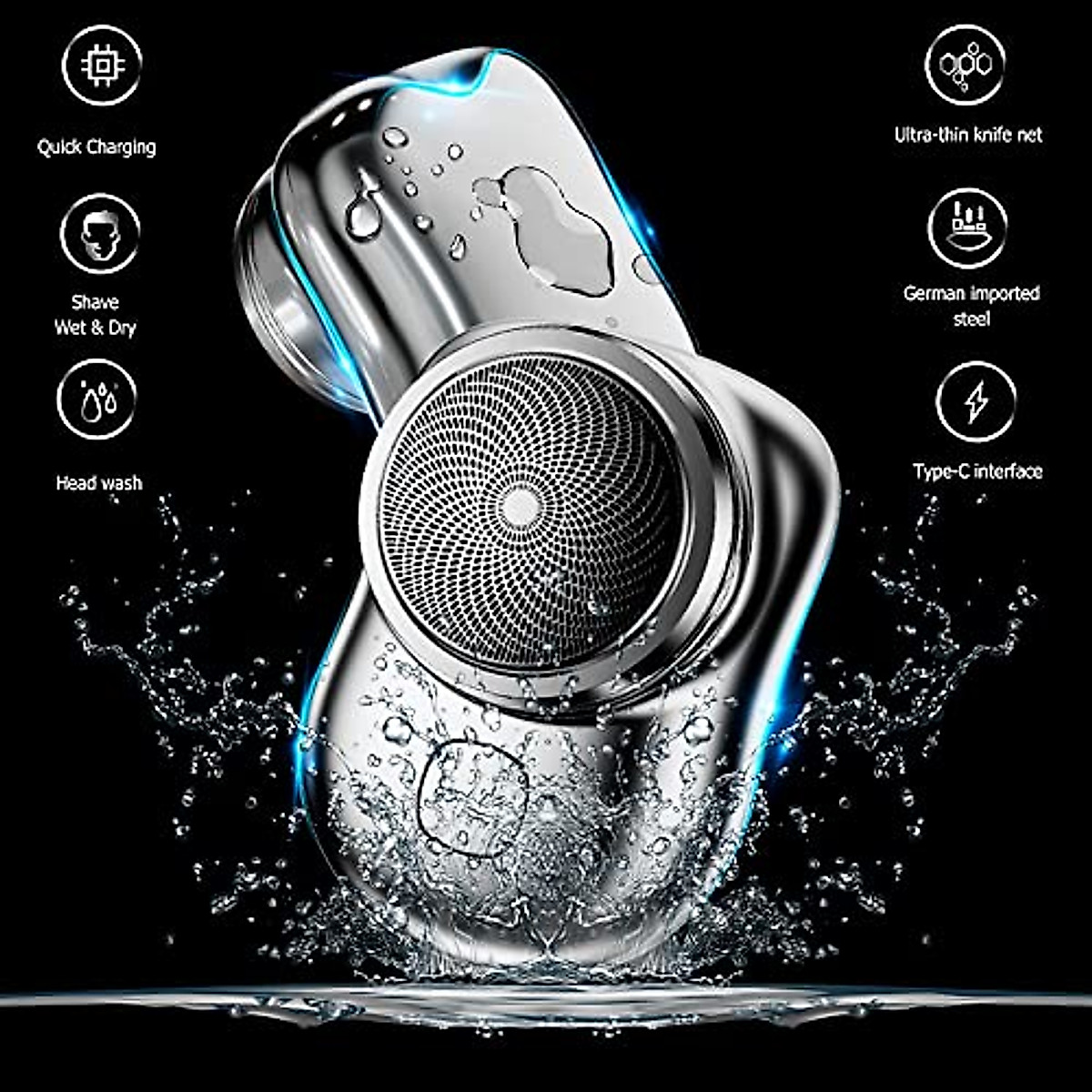 Mini Electronic Shaver - Men's Pocket Razors, Portable Wet and Dry Shaver, One-Button Shave, Waterproof Rotary Shaver, USB Rechargeable Shaver for Car, Outdoor, Business Travel (Silver)