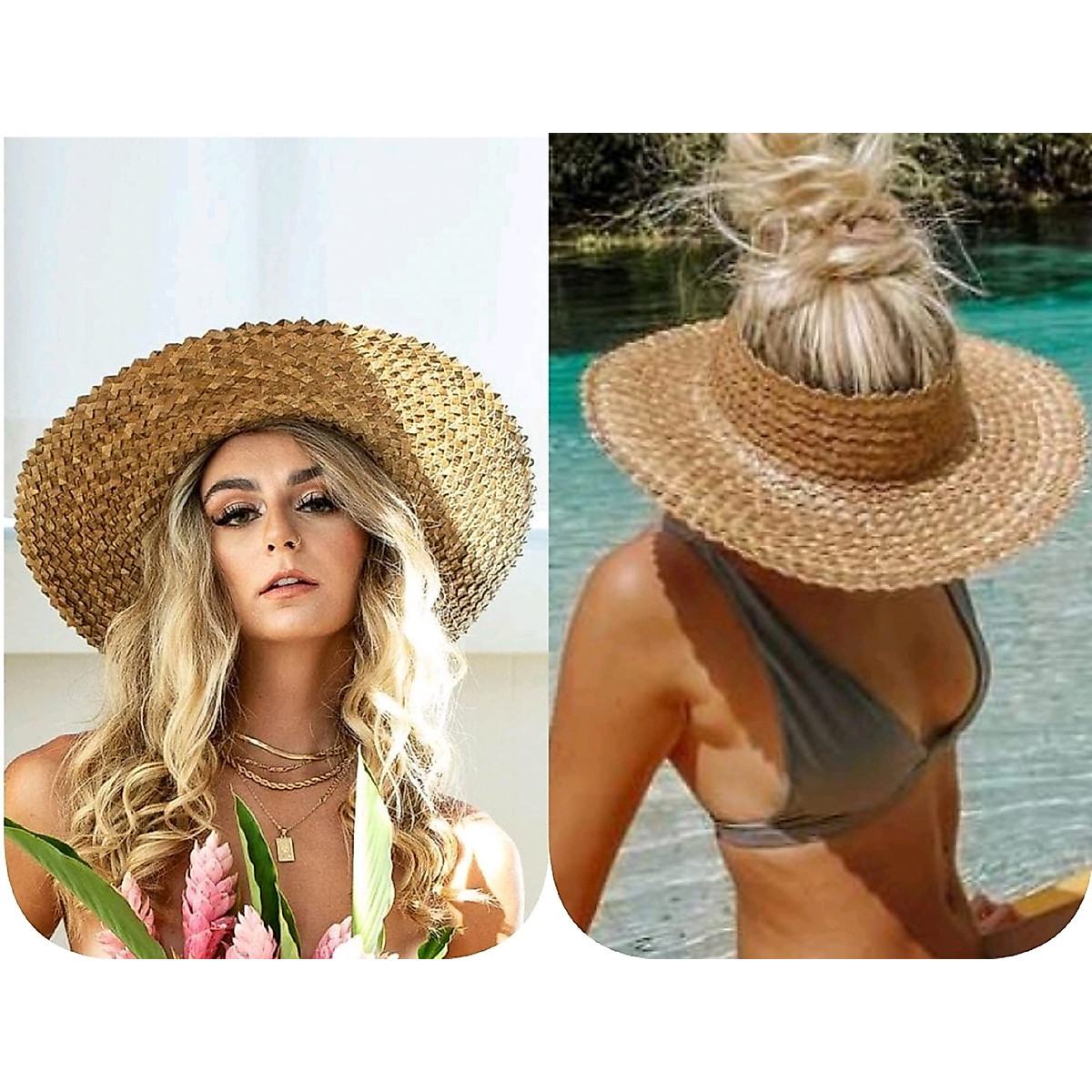 Straw Hat Beach Summer Visor Sun Hat (Brown)