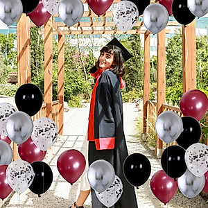 HappyField Graduation Party Decorations 40pcs Burgundy Black Silver Party Balloons For Birthday Decoration Wedding Bridal Shower Anniversary 2024 Maroon Black Silver Graduation Party Supplies