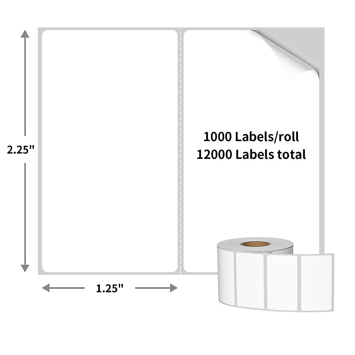 OausTect 2.25" X 1.25" Thermal Label, Perforated Sticker for Barcode and FBA Address, Adhesive Shipping Label, Compatible with Rollo and Zebra Desktop Printers, 12 Rolls, 12000 Labels