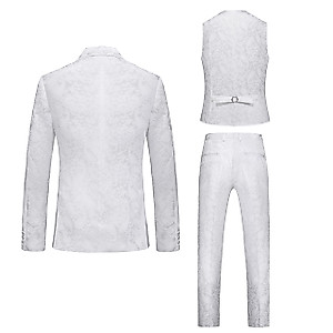 Mens Suit 3 Piece Floral Tux Double Breasted Blazer Vest Pants Set US Size 32 White