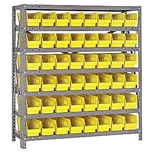 Quantum Storage Systems 1239-101YL Steel Shelving Unit with 4" Shelf Bins, 12" D x 36" W x 39" H, Yellow