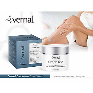 Vernal Crepe-less crepey skin firming cream to reduce crepey arms, neck & hands. Organic tightening cream to reduce thin wrinkled skin on arms, neck and body. Made in USA (4 Oz)